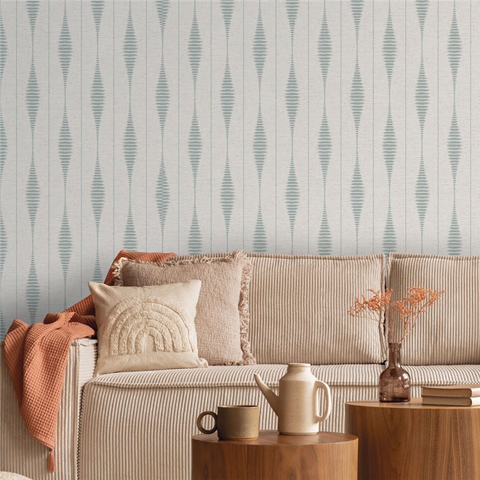 Papel pintado de rayas diseño ikat azul verdoso | Eternity 213-4