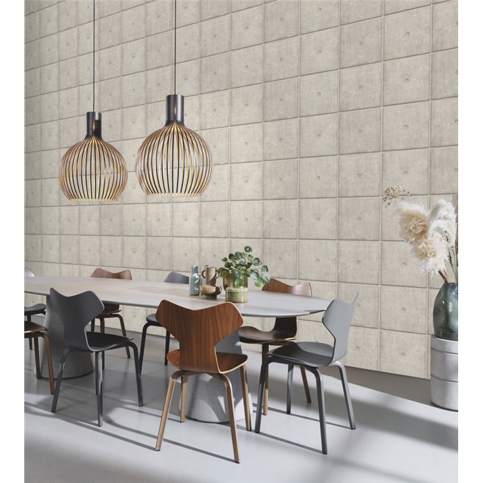 Papel pintado efecto paneles de hormigón beige - Factory V 499421